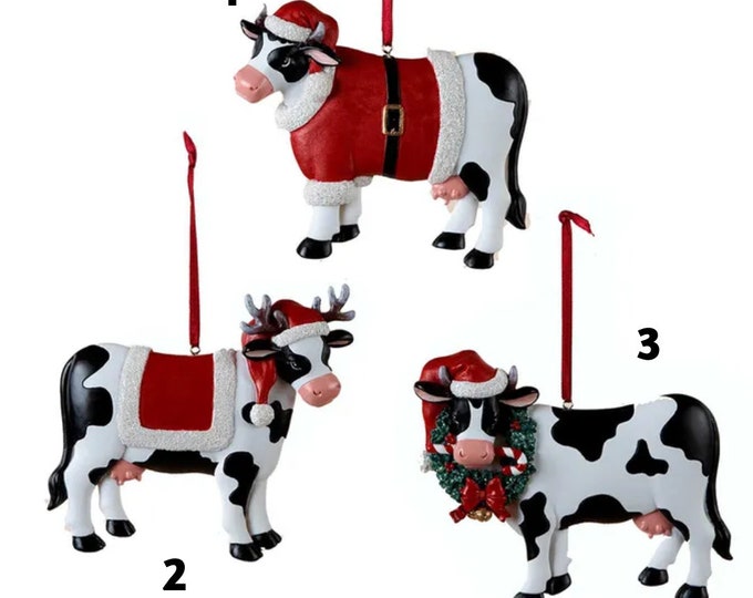 Christmas Cow in Santa Outfit Holiday Ornament - Cow Farm Animal ...