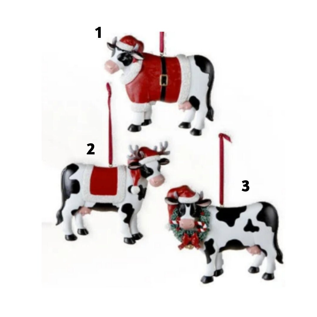 Christmas Cow in Santa Outfit Holiday Ornament Cow Farm - Etsy
