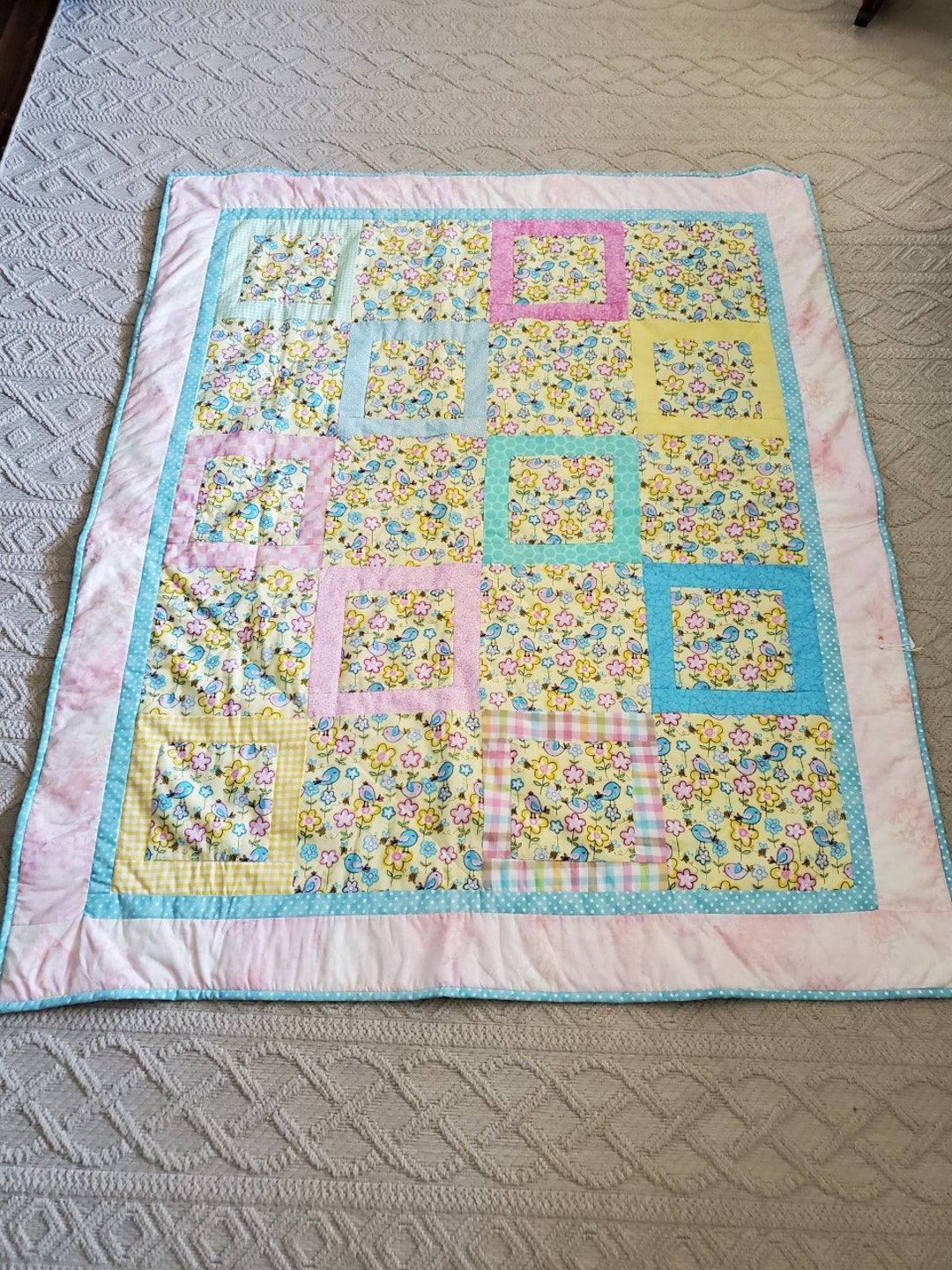 Baby Girl Block Quilt - Etsy