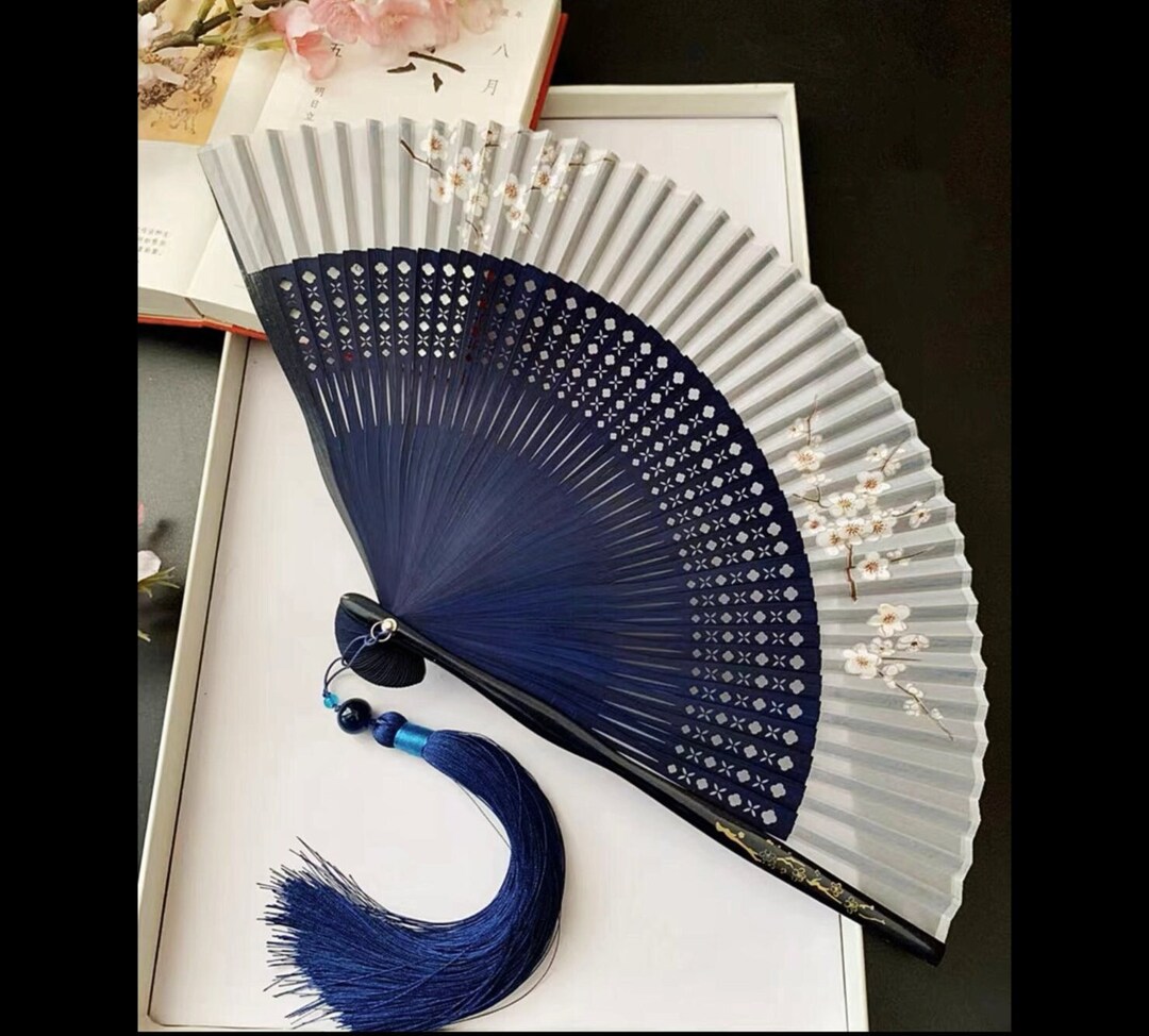 White Plum Blossoms Chinese Silk Folding Fan/bamboo Hand Hold Fan ...