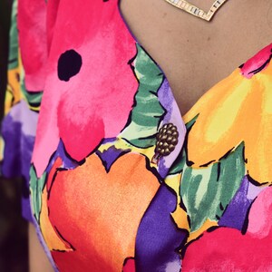 Vintage 80s Puff Sleeve Floral Womens Dress, Mark Farrel NY Rayon Pink ...