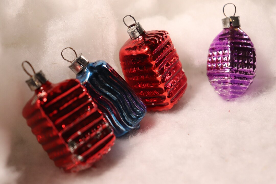 4 Vintage Small Mercury Glass Ornaments Red Blue Purple West Germany 2 ...