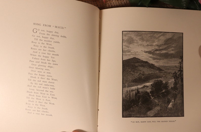 Antique Beauties of Tennyson 1885 Poem Book Leather Embossed Covering ...