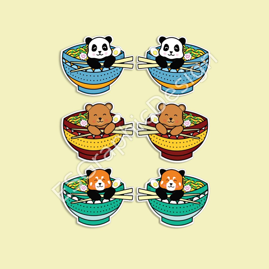 Matte Vinyl Stickers Ramen Bowl Stickers Panda Ramen Bowl Sticker Red ...