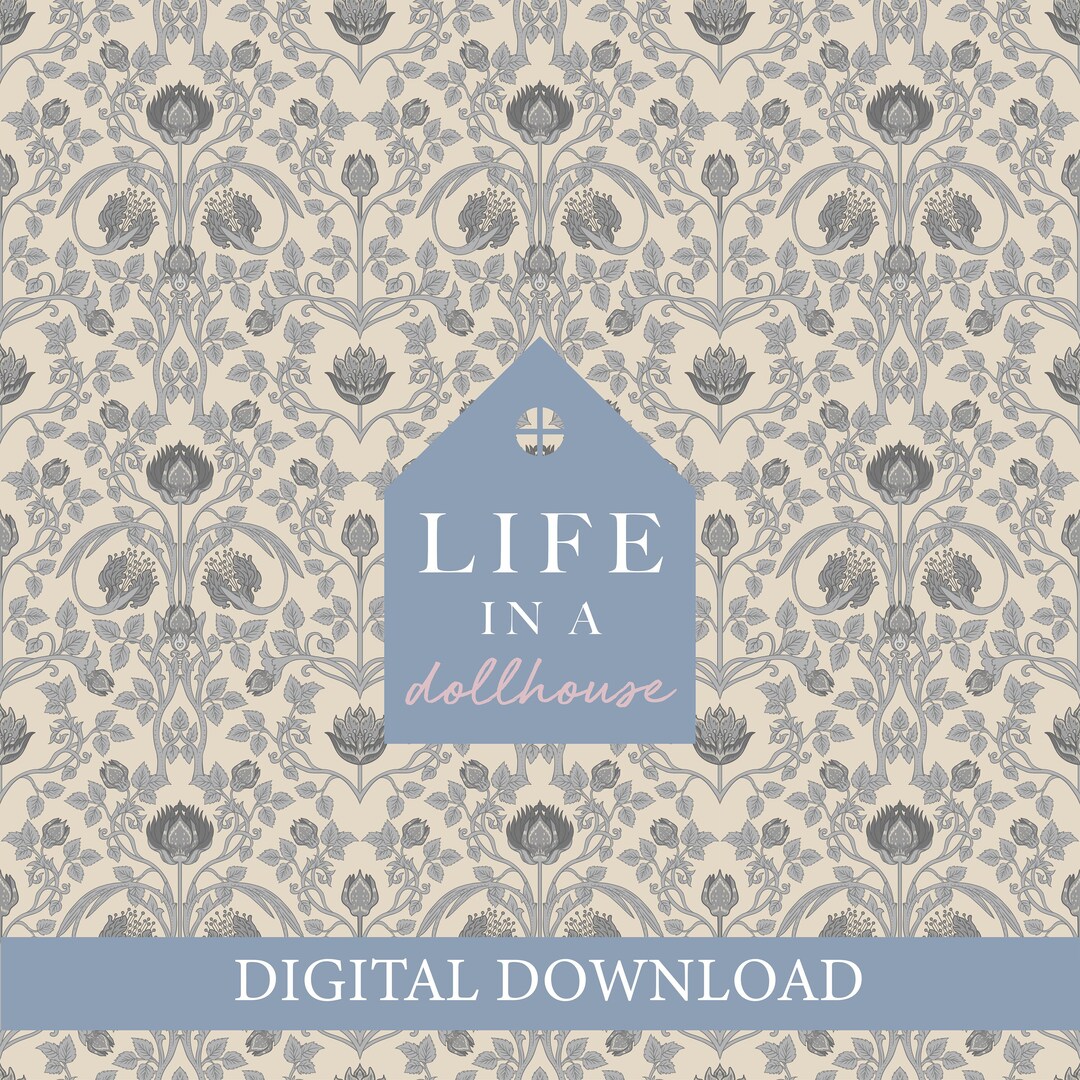 Vintage Floral Dollhouse Wallpaper in Charcoal - DIGITAL DOWNLOAD - Etsy