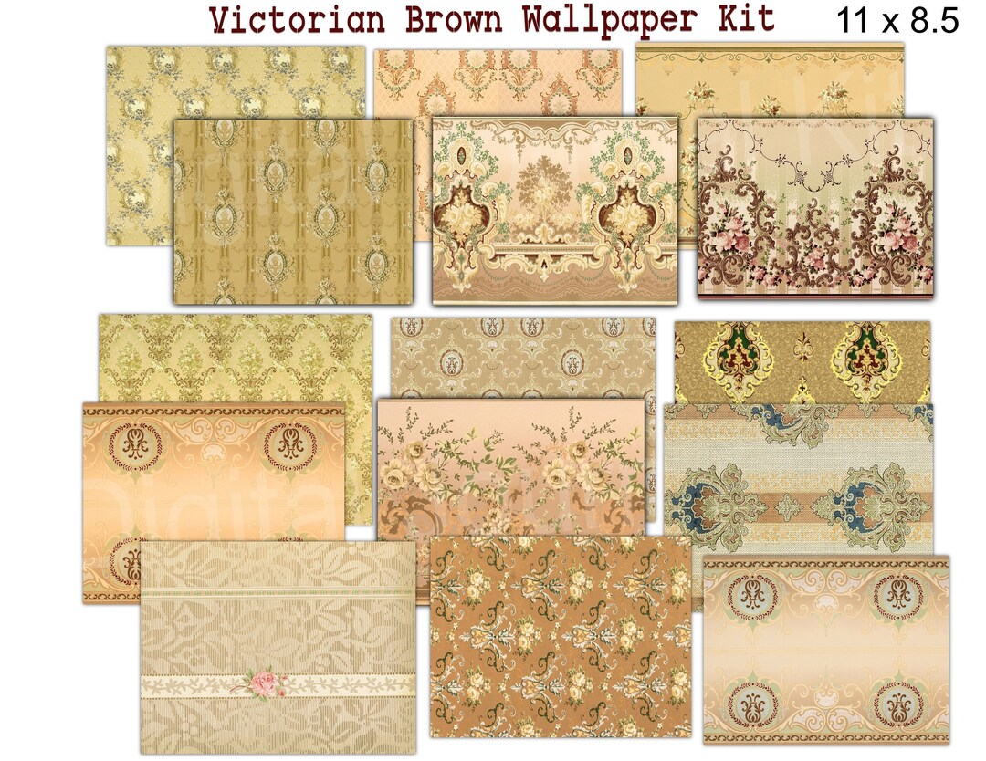 15 Pages Victorian Wallpaper Kit Brown, Vintage Junk Journal Paper ...