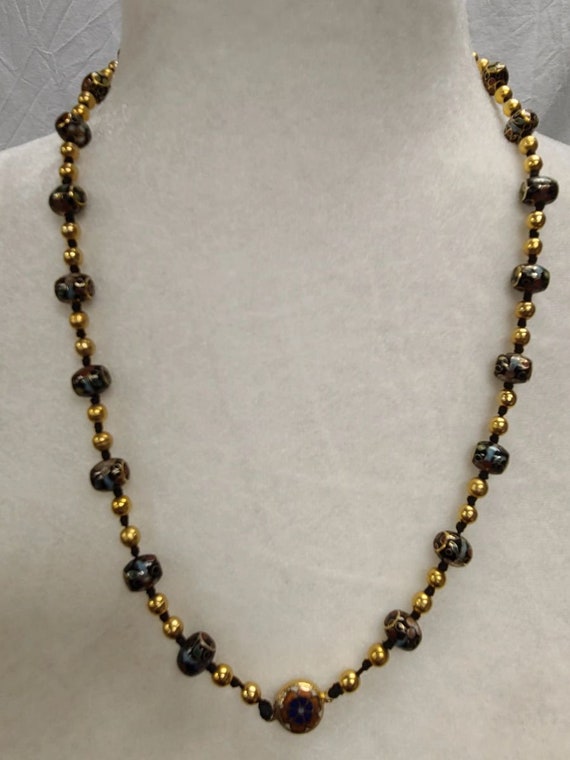 Silver Stamped Chinese Floral Cloisonne Bead 20" Long… - Gem