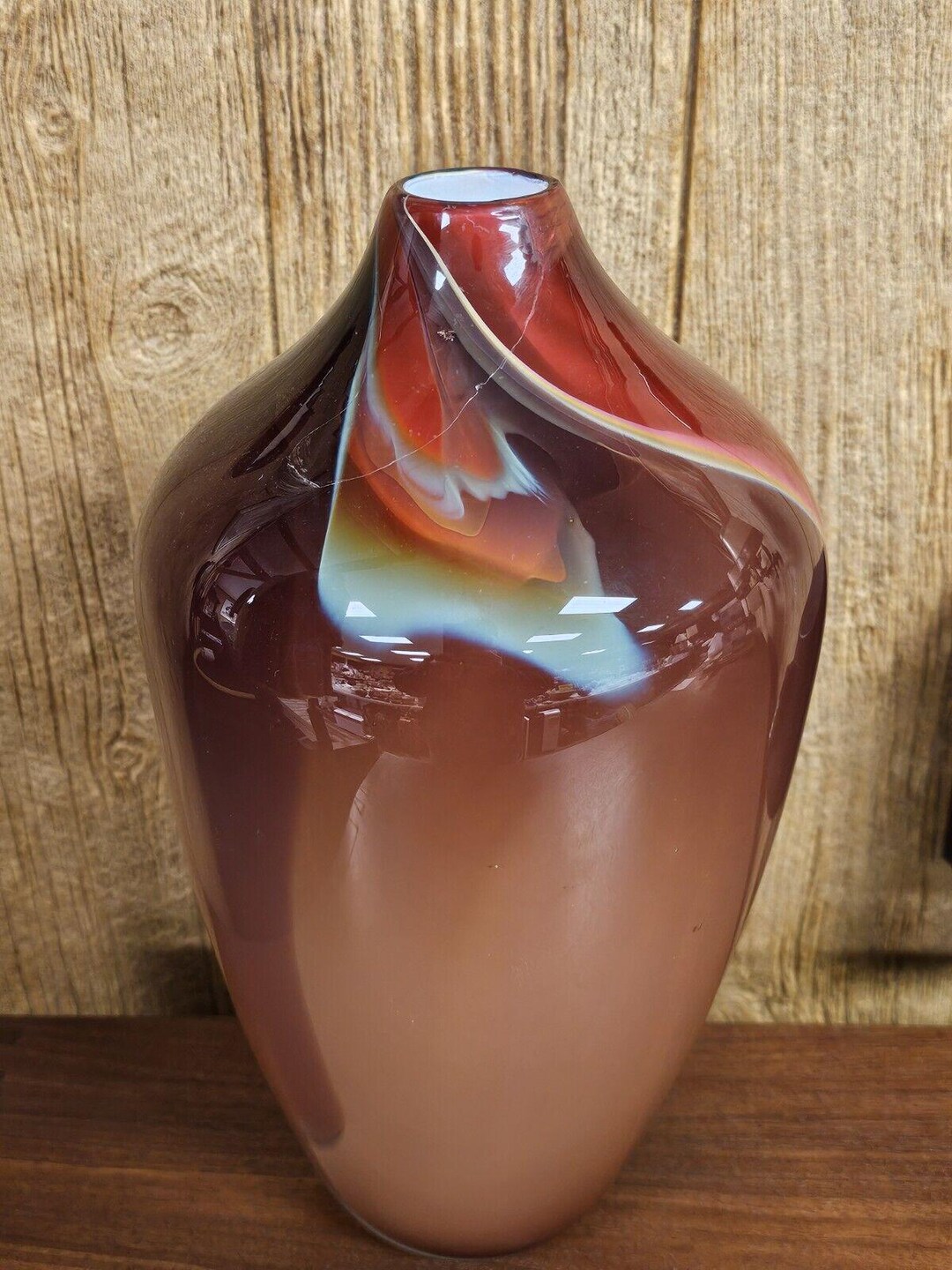 Michael Mortara Hand Blown Volcano Glass Vase 13.5" Tall Damaged on Top ...