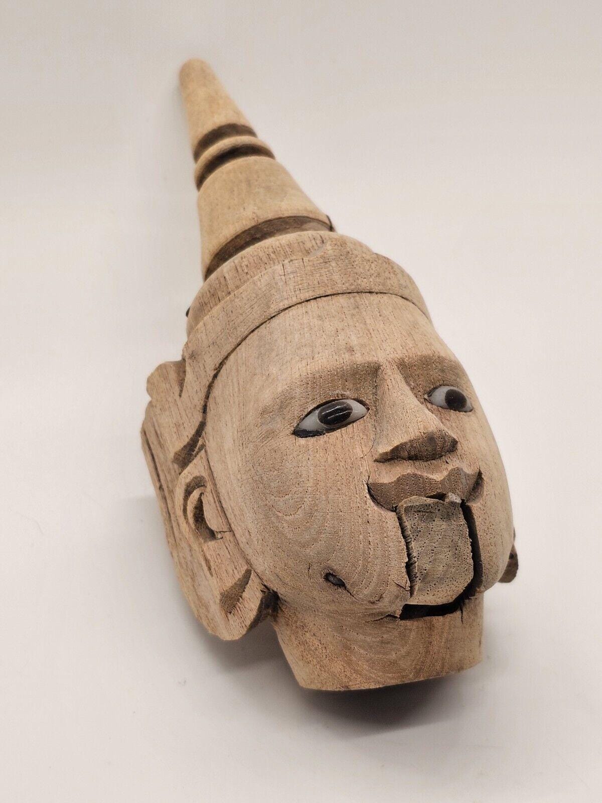 Vintage Hand Carved Wooden Puppet Head Burmese? Movable Jaw 7 Inch Tall ...