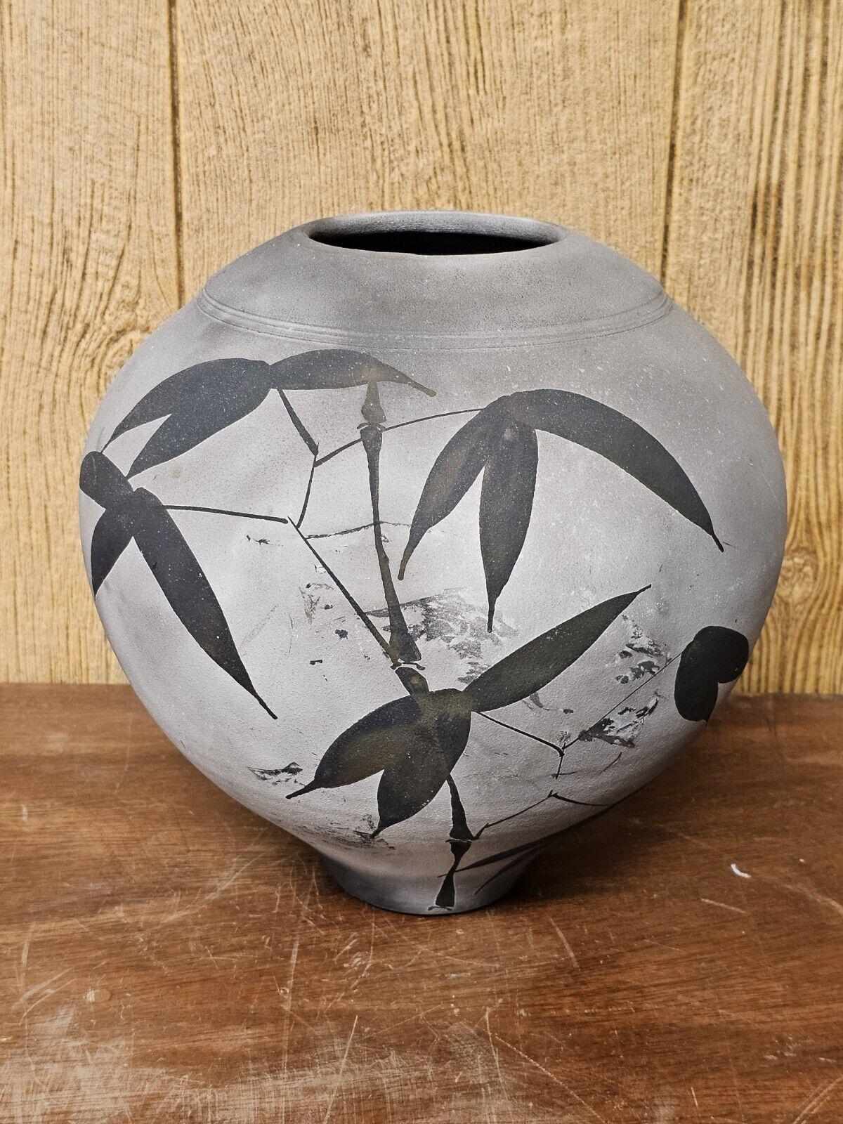 A Jeffrey Zigulis Raku Vase Signed With Bamboo Leaves 11" X 11" X 11 ...