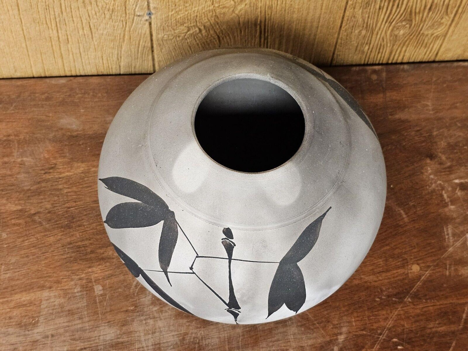 A Jeffrey Zigulis Raku Vase Signed With Bamboo Leaves 11" X 11" X 11 ...