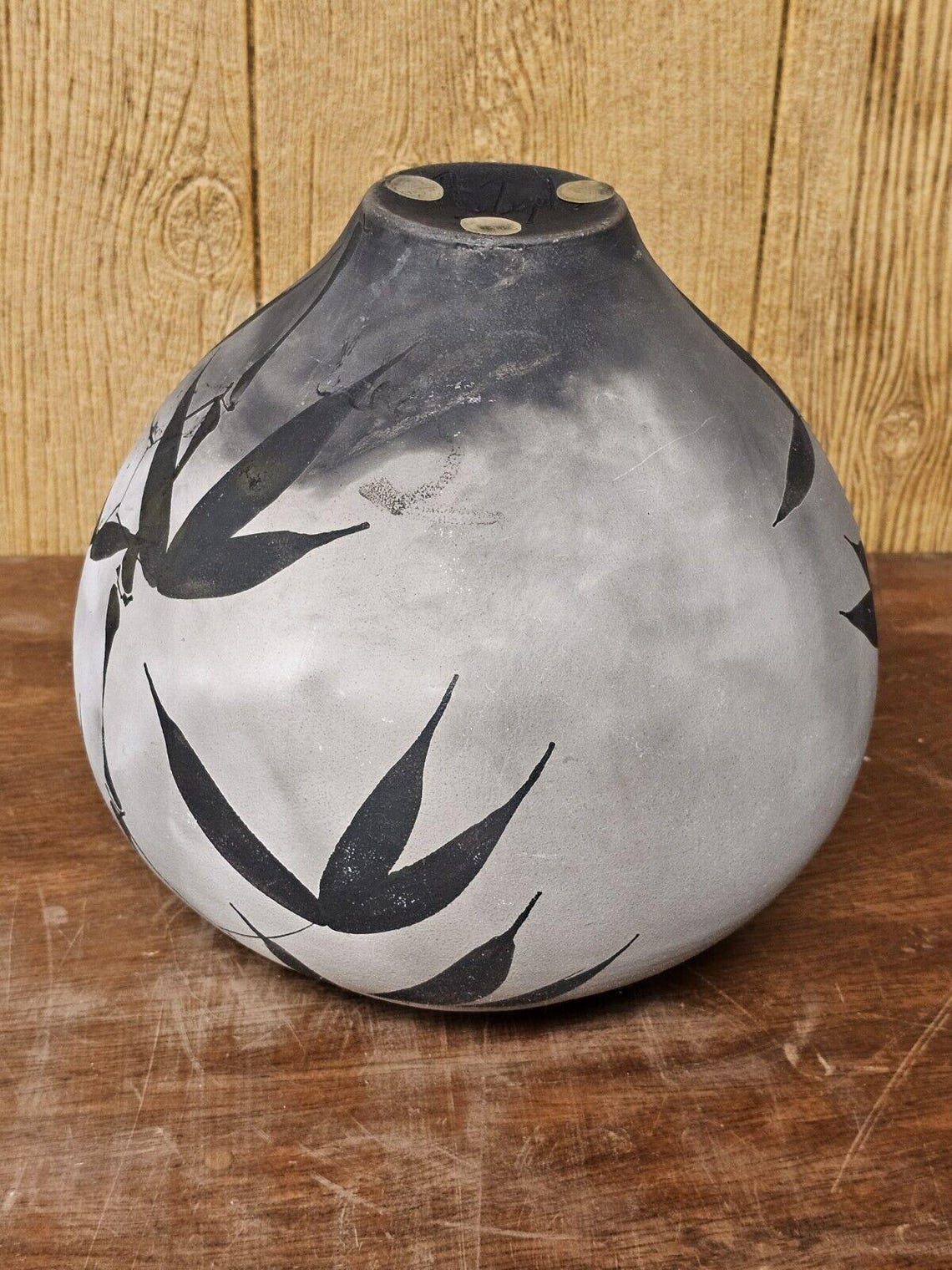 A Jeffrey Zigulis Raku Vase Signed With Bamboo Leaves 11" X 11" X 11 ...