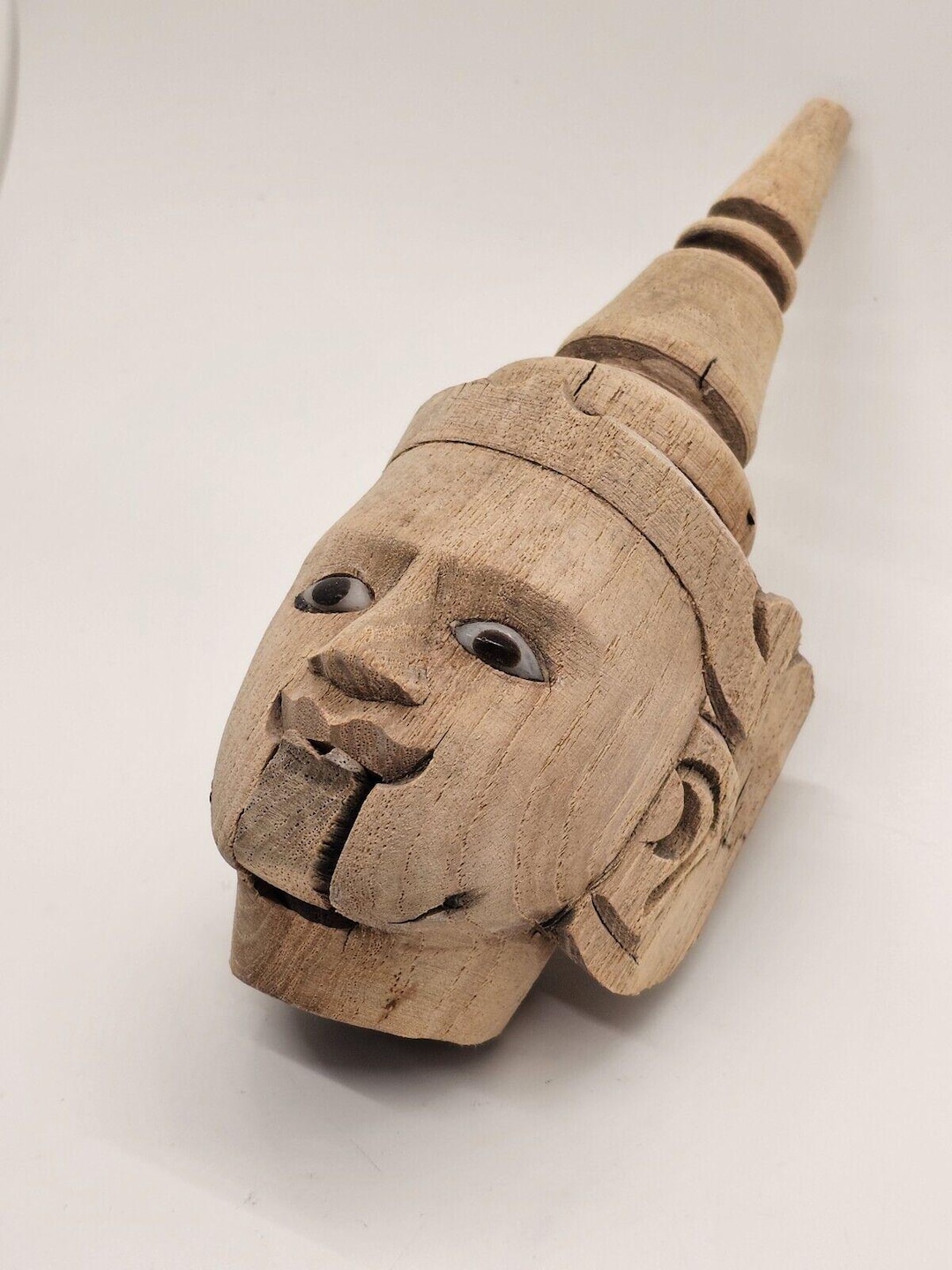 Vintage Hand Carved Wooden Puppet Head Burmese? Movable Jaw 7 Inch Tall ...