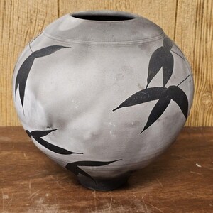 A Jeffrey Zigulis Raku Vase Signed With Bamboo Leaves 11" X 11" X 11 ...