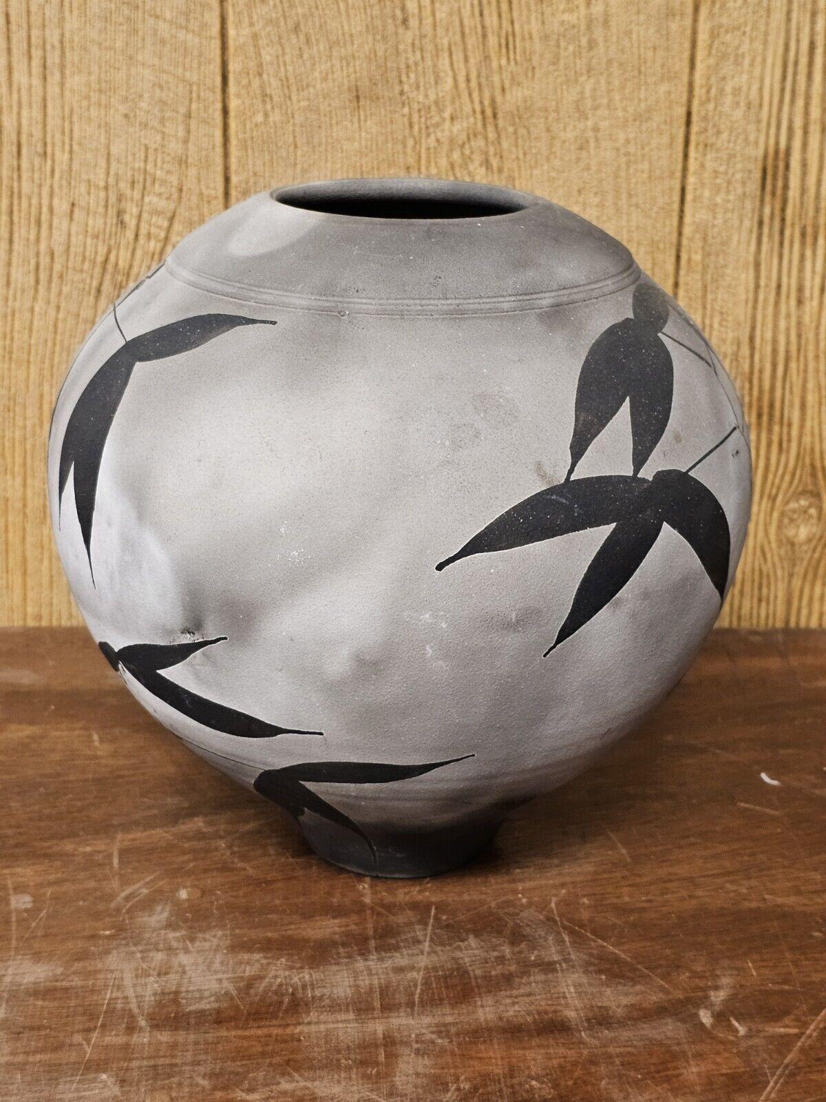 A Jeffrey Zigulis Raku Vase Signed With Bamboo Leaves 11" X 11" X 11 ...