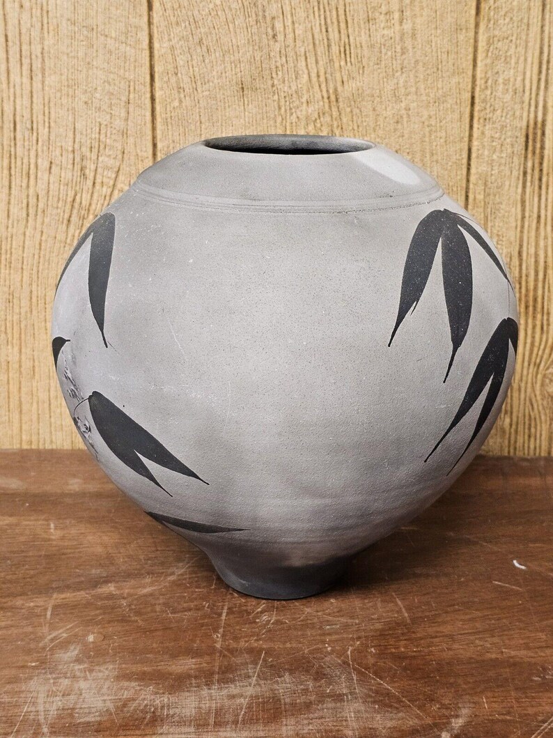A Jeffrey Zigulis Raku Vase Signed With Bamboo Leaves 11" X 11" X 11 ...