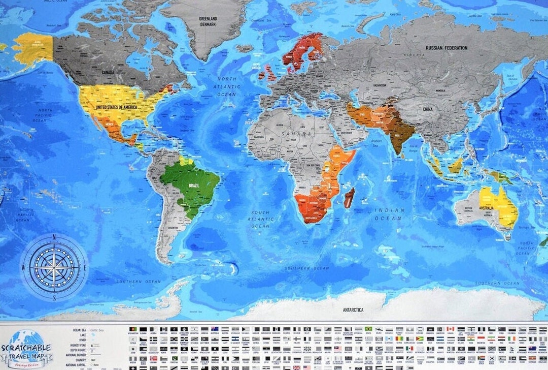 XXL Scratch off World Map With Flags, Best Birthday Gift, Best Gift for ...
