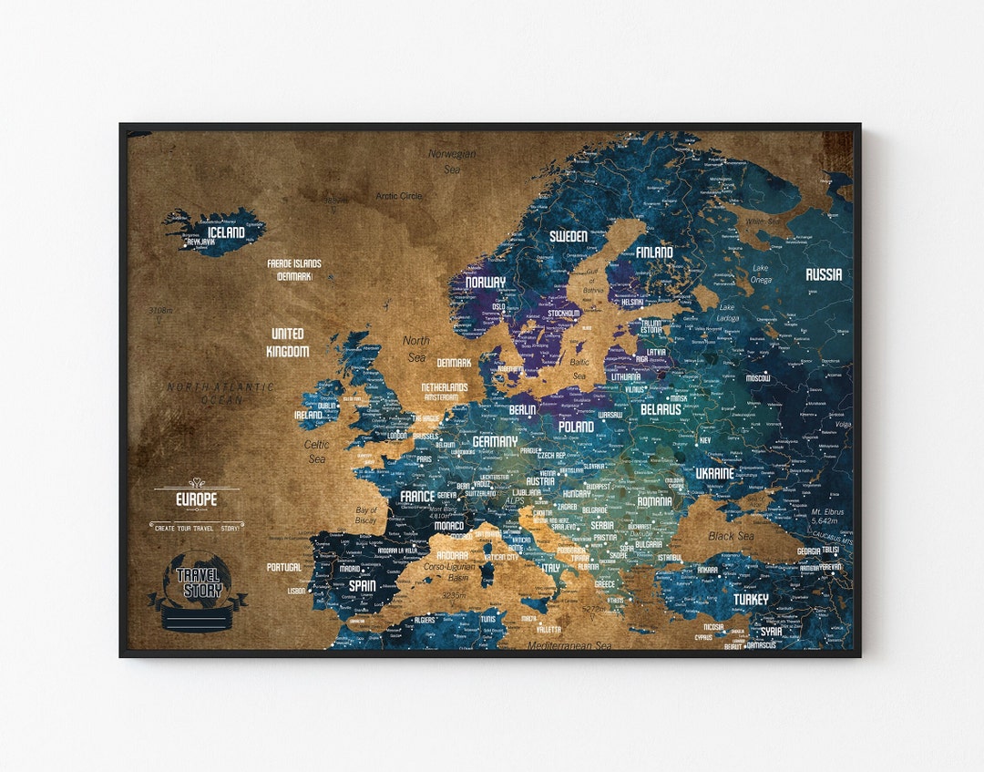 Detailed Digital Map of Europe, Personalized Large Map to Mark Travels ...