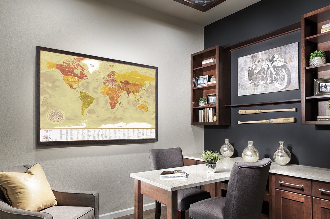 Vintage Map - High Resolution World Capitals Map, Printable Wall Map ...