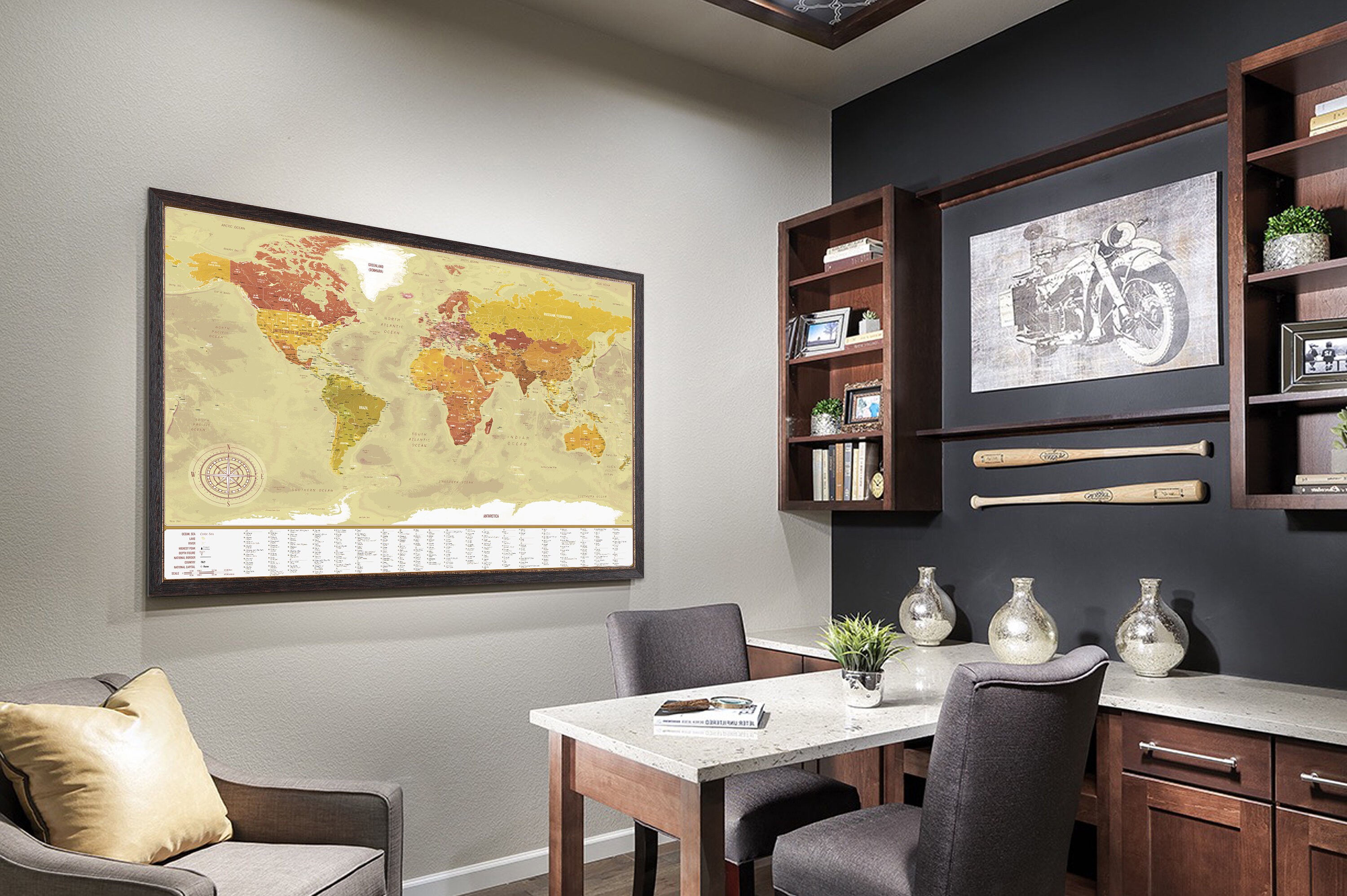 Vintage Map - High Resolution World Capitals Map, Printable Wall Map ...