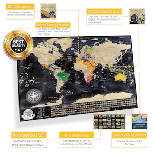 Black Scratch-off World Map With Flags - Ideal Map Size for Framing ...