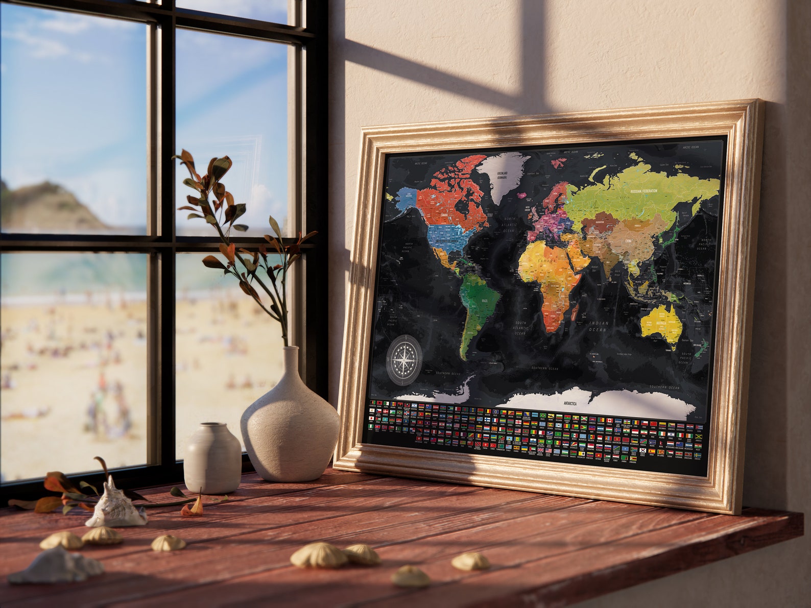 World Map With Flags, World Map Wall Art Poster, Printable Map ...