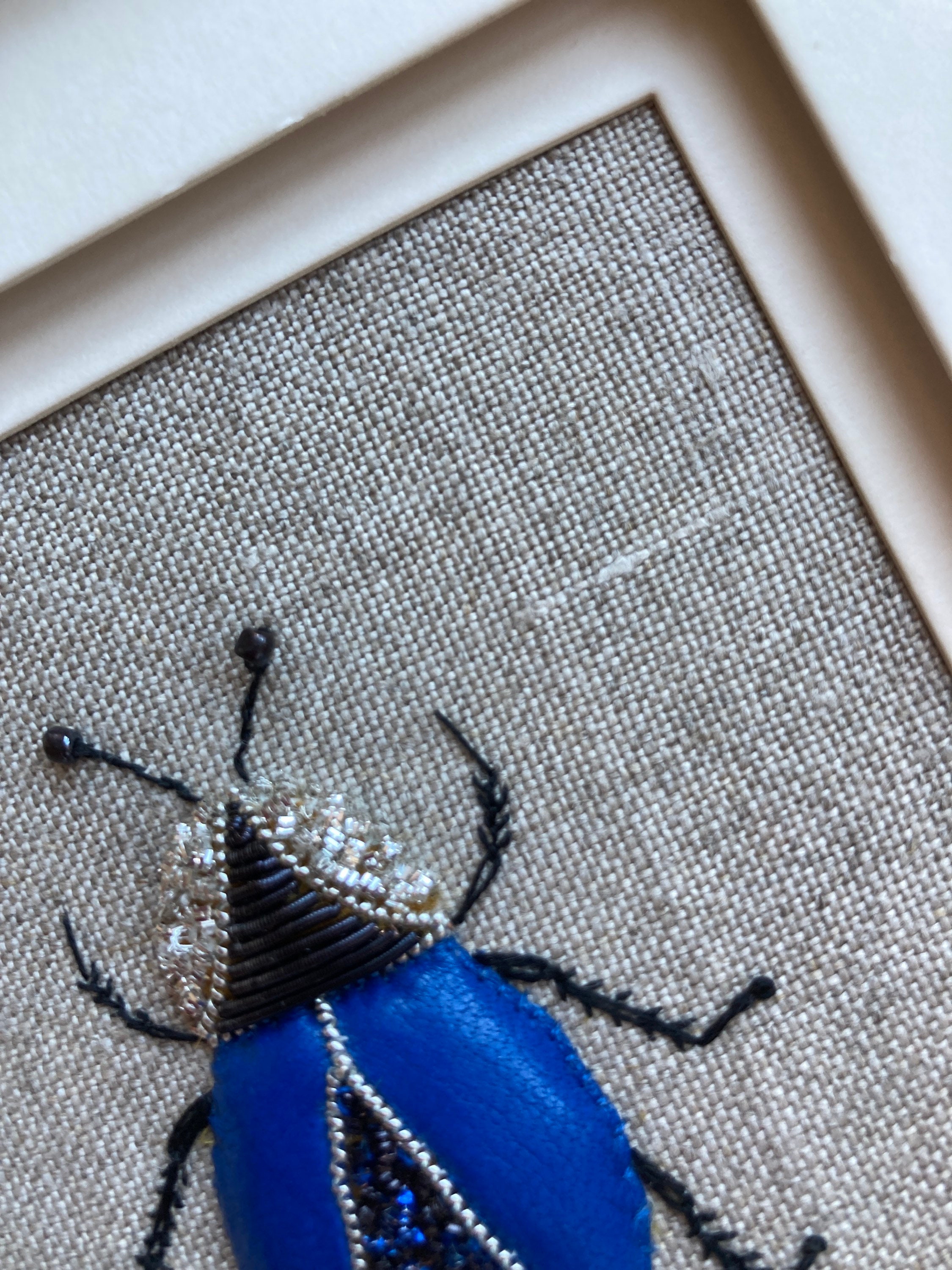 Hand Embroidered Blue Beetle - Etsy
