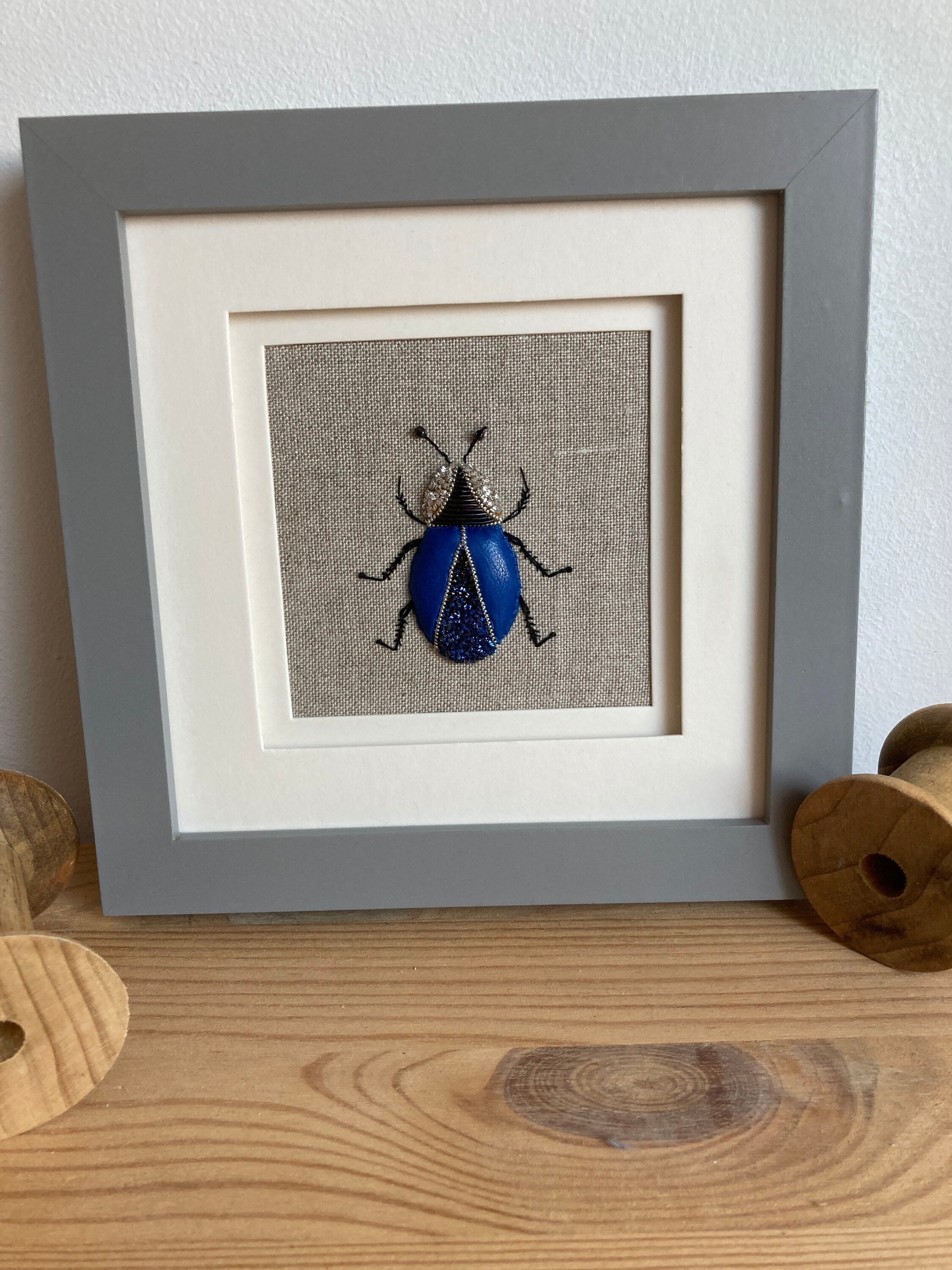Hand Embroidered Blue Beetle - Etsy