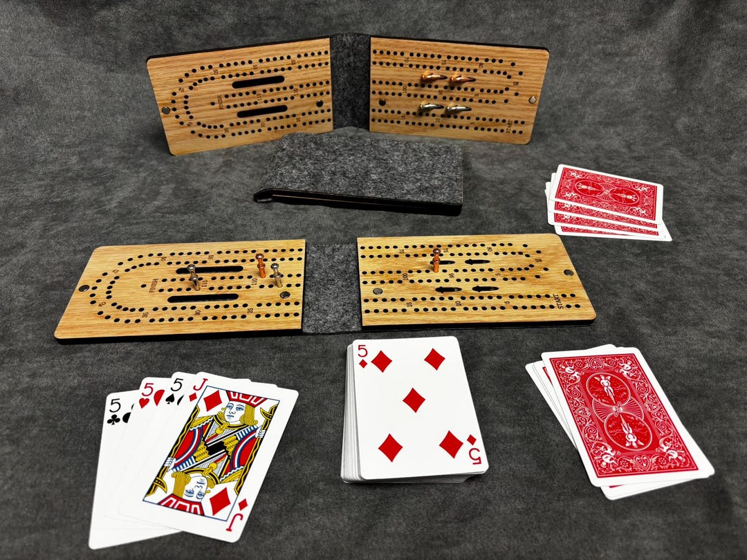 Folding Oak Cribbage Board: Portable Travel Game With Metal Pegs - Etsy