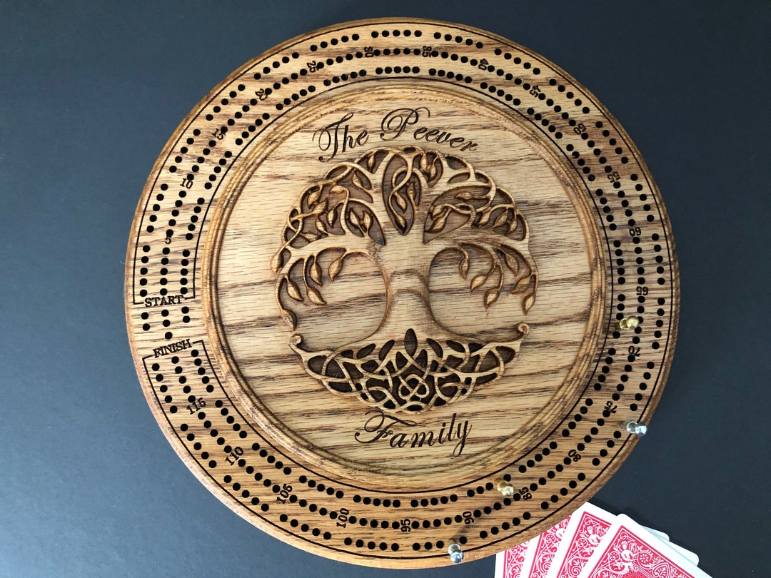 Round Oak Cribbage Board Game (personalized Gift Anniversary Gift for Wife Engagement Gift for ...