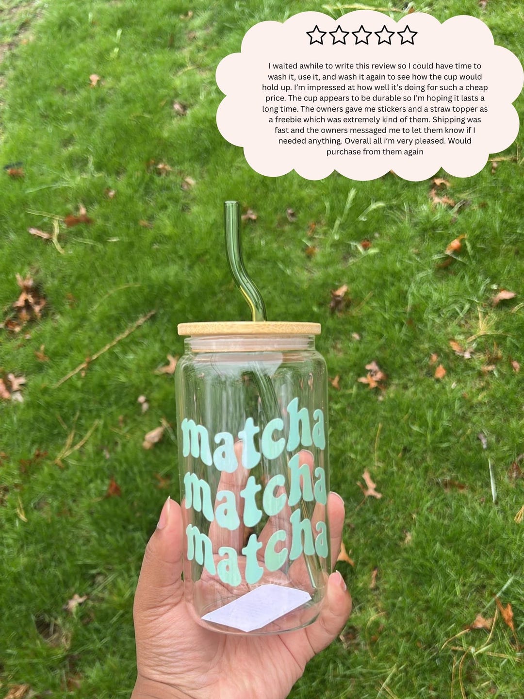 Cute Coffee Cup - Glass Cup - 16 Oz - Matcha - Reusable Drinkware for ...