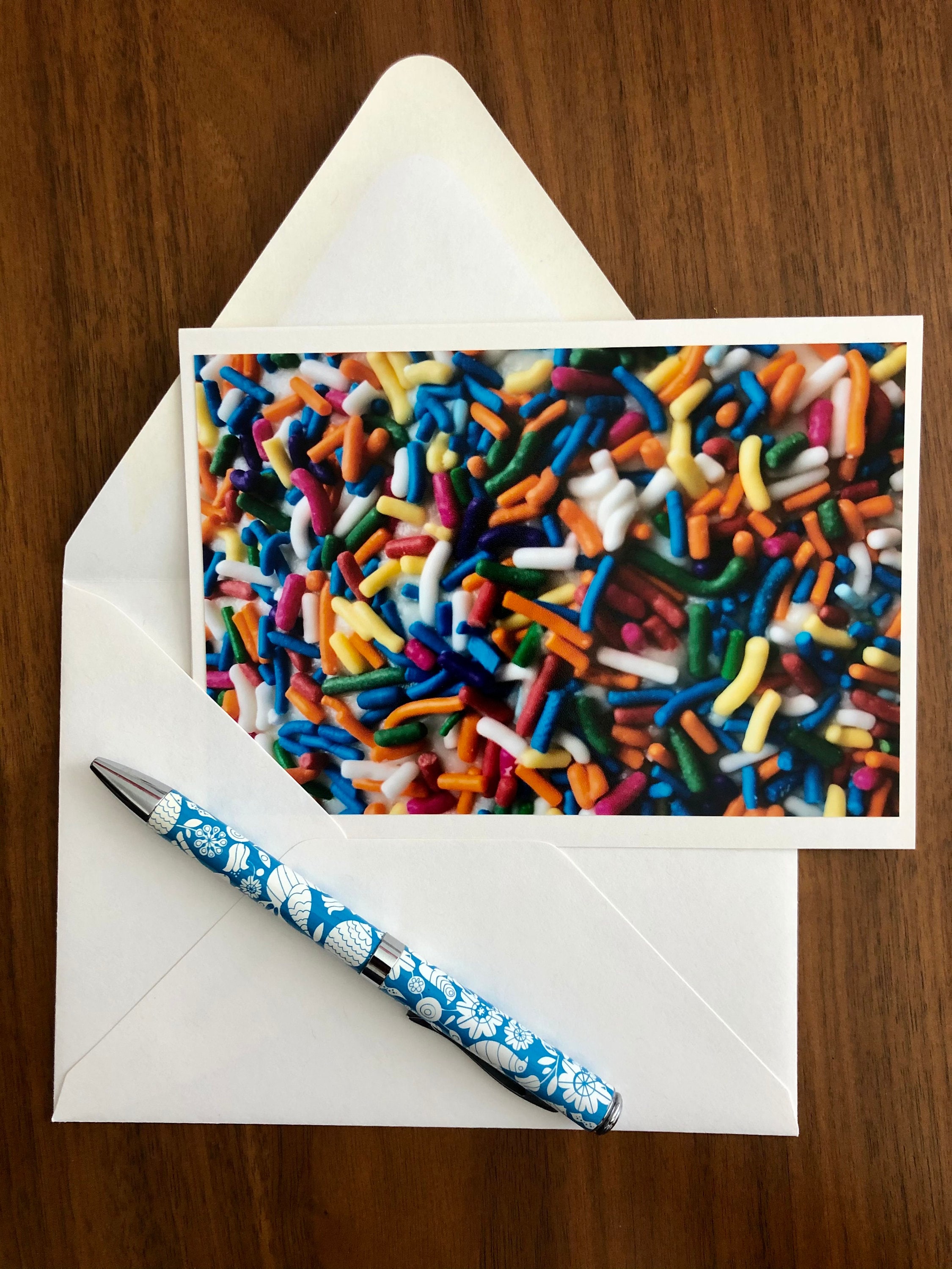 Rainbow Sprinkles Cake Blank Greeting Card, Fun Birthday Notecard ...
