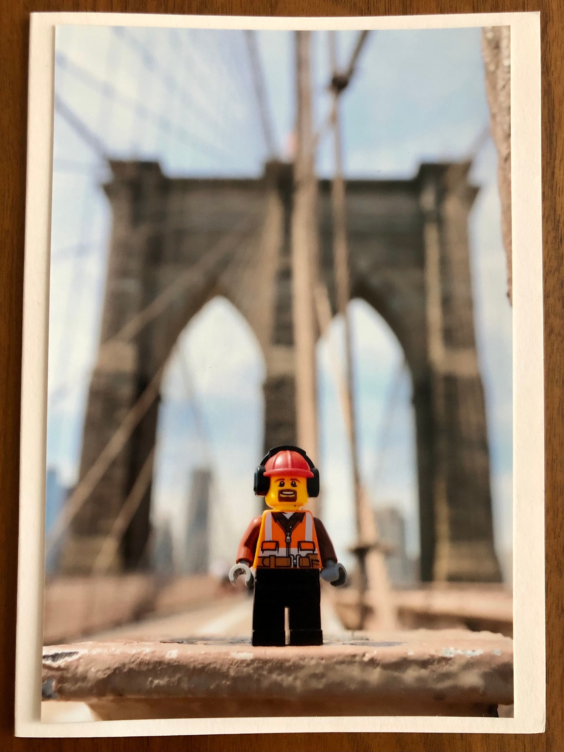 Lego construction man on Brooklyn Bridge blank greeting card | Etsy