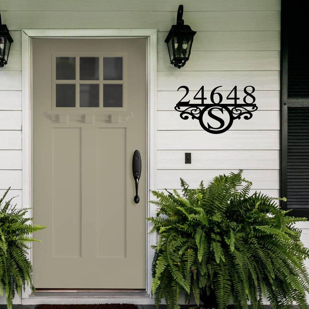 Custom Address Sign With Monogram • House Number Metal Sign ...