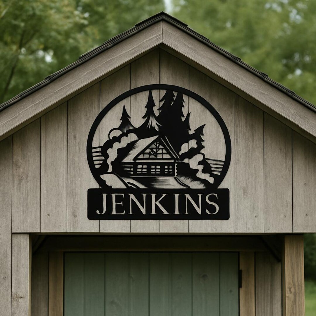 Custom Cabin Driveway Sign | Hanging Metal Family Name Sign | Outdoor ...
