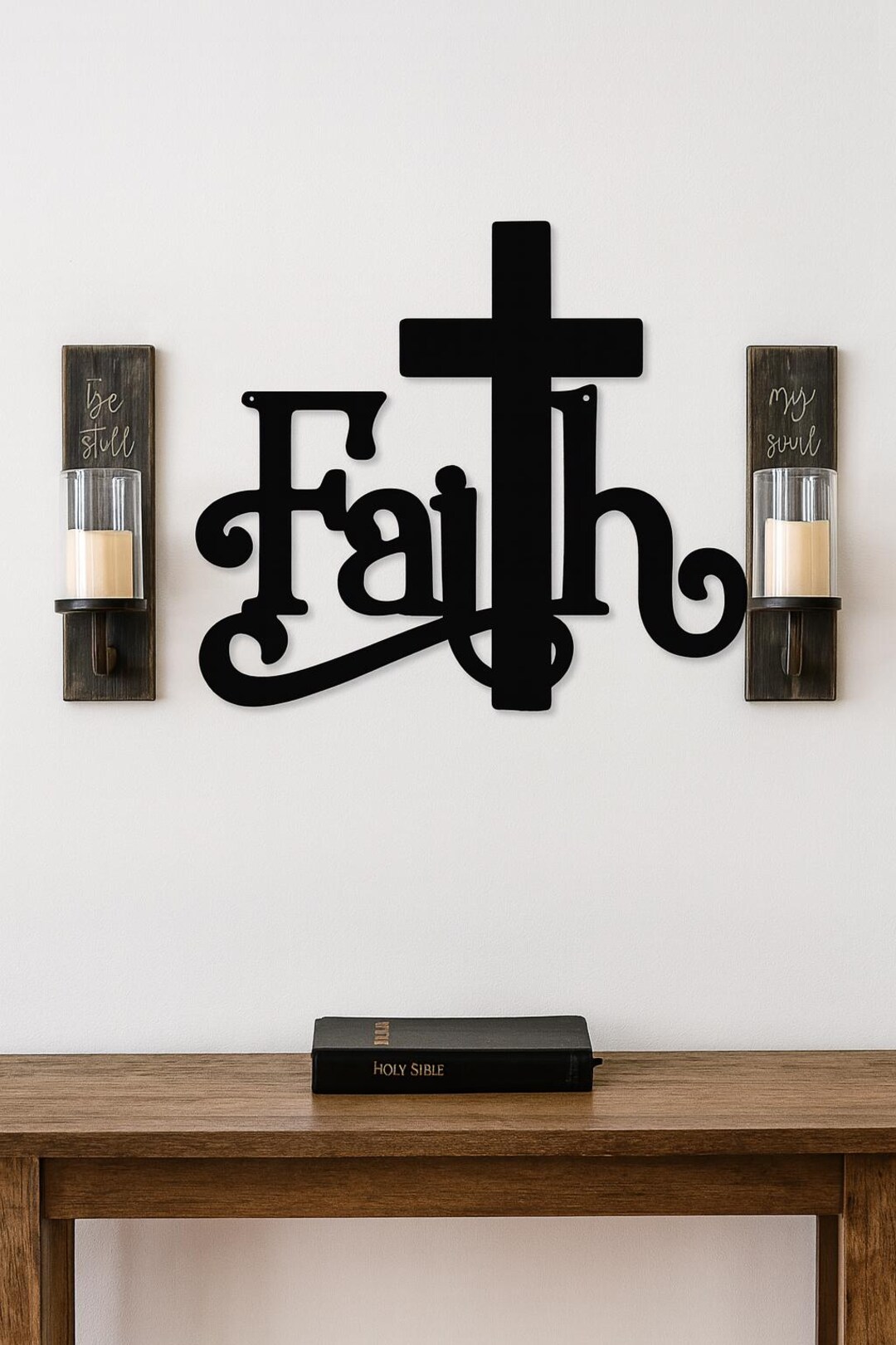 Faith Metal Wall Sign With Cross | Christian Home Decor | Inspirational ...