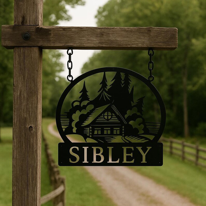 Custom Cabin Driveway Sign | Hanging Metal Family Name Sign | Outdoor ...