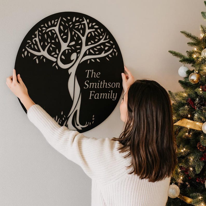 Personalized Family Tree Metal Sign | Custom Last Name Wall Art ...