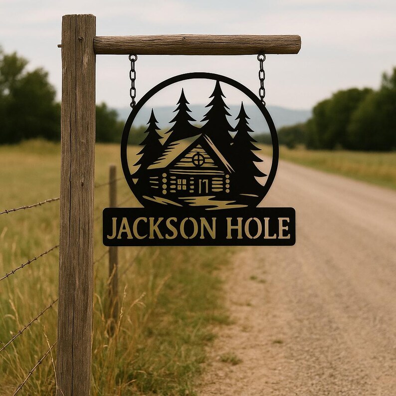 Custom Cabin Driveway Sign | Hanging Metal Family Name Sign | Outdoor ...