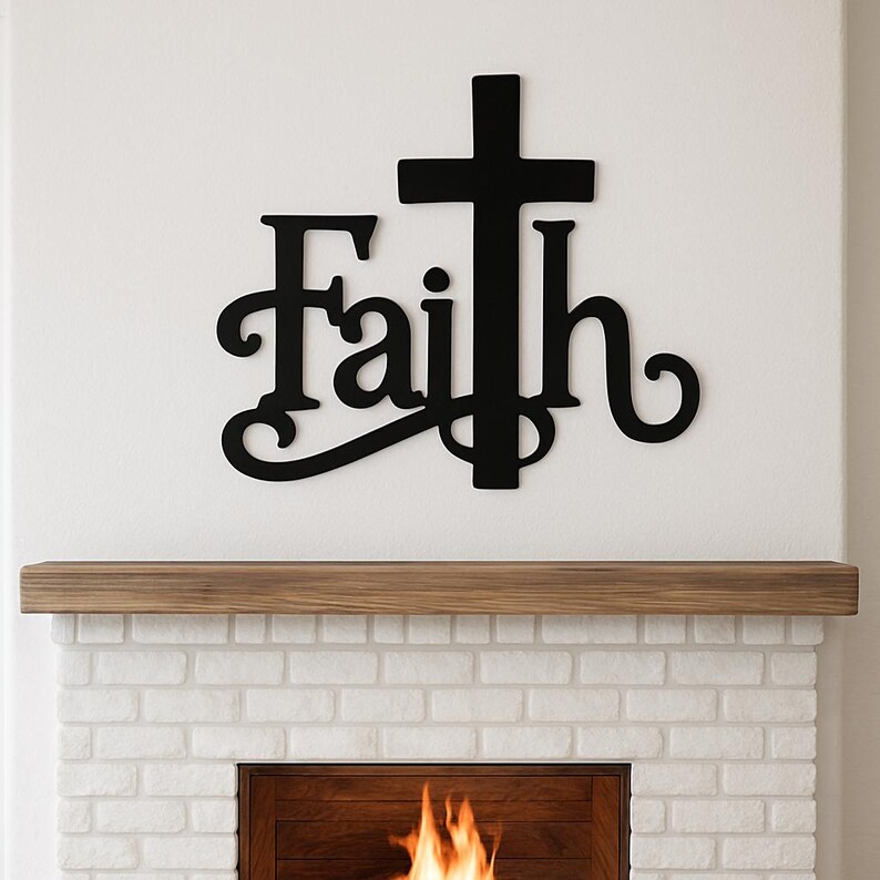 Faith Metal Wall Sign With Cross | Christian Home Decor | Inspirational ...