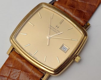 Vintage Hamilton Masterpiece 8452 Gold Plated Rectangular Quartz Men's ...