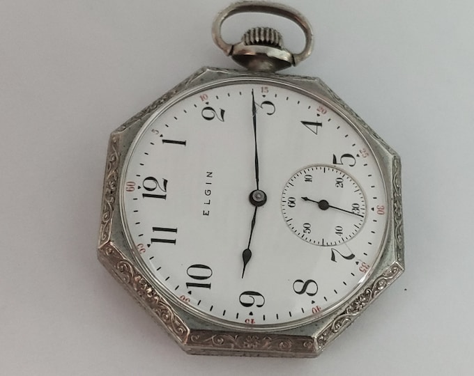 Complete 100 Year Old ELGIN 1923 Antique Vintage POCKET WATCH With Chain and Knife White and ...