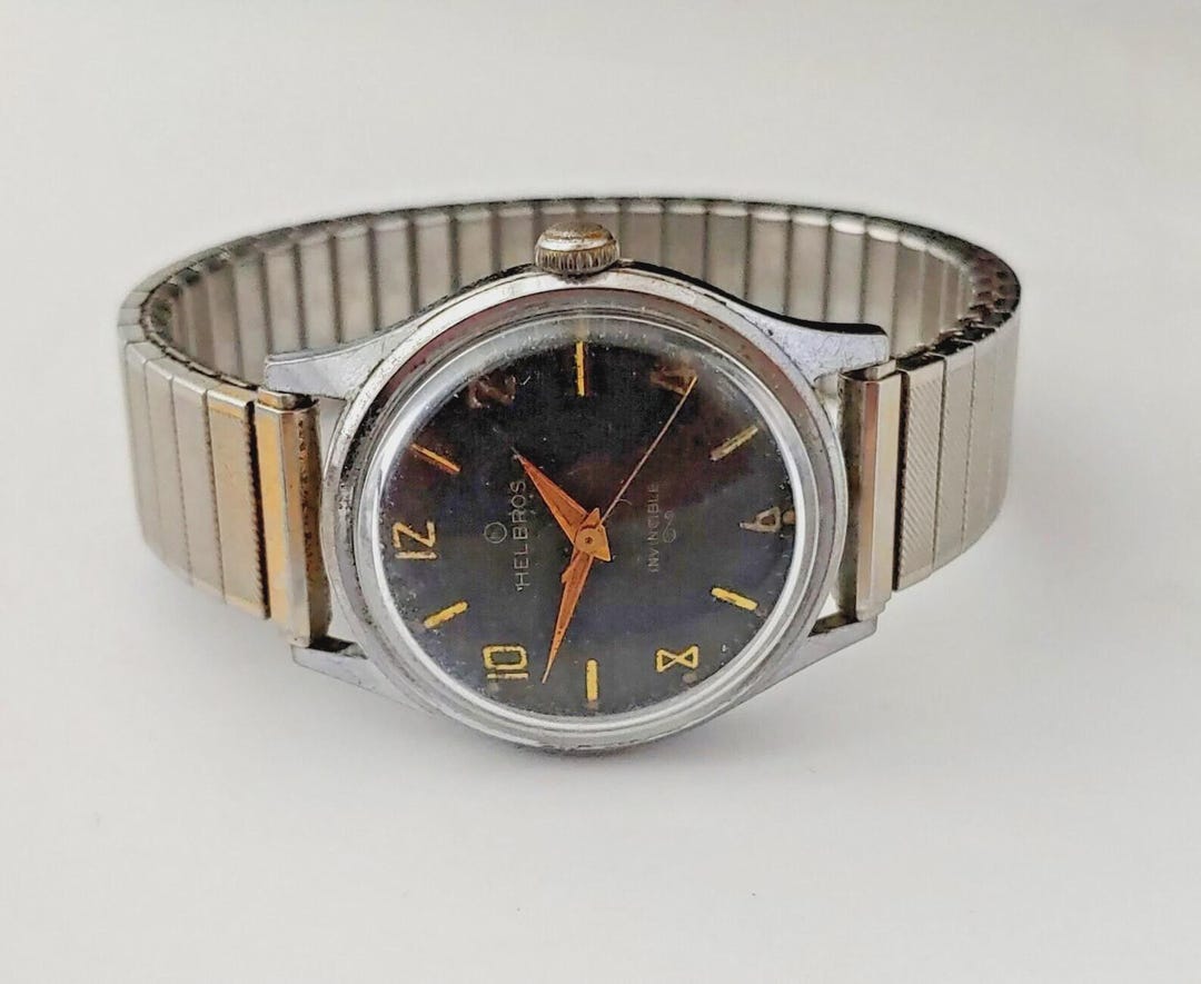 Vintage HELBROS Invincible Black Dial Men's Watch- Master Time Co M112 ...