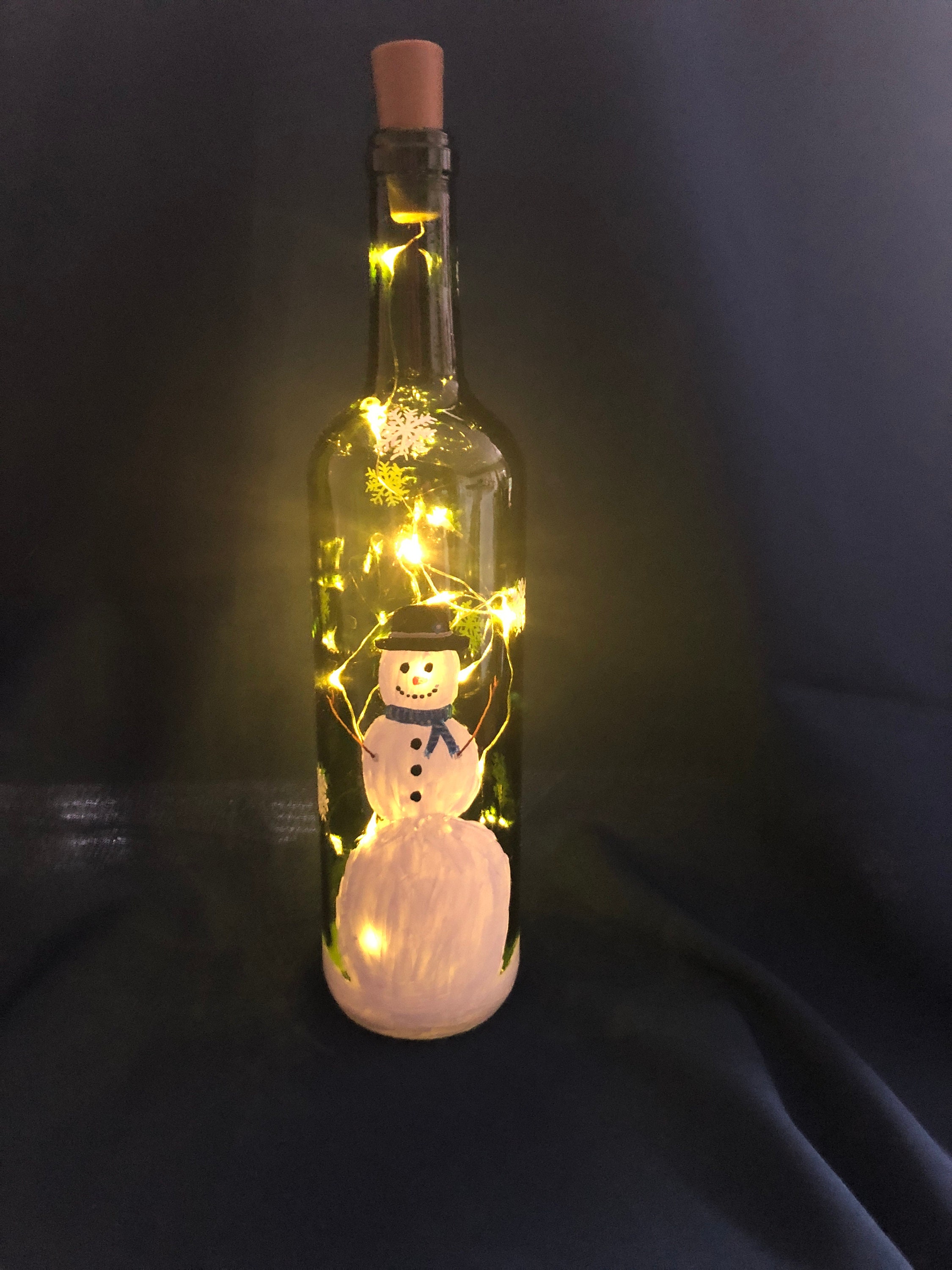 Snowman Bottle With Lights hand Painted - Etsy Canada