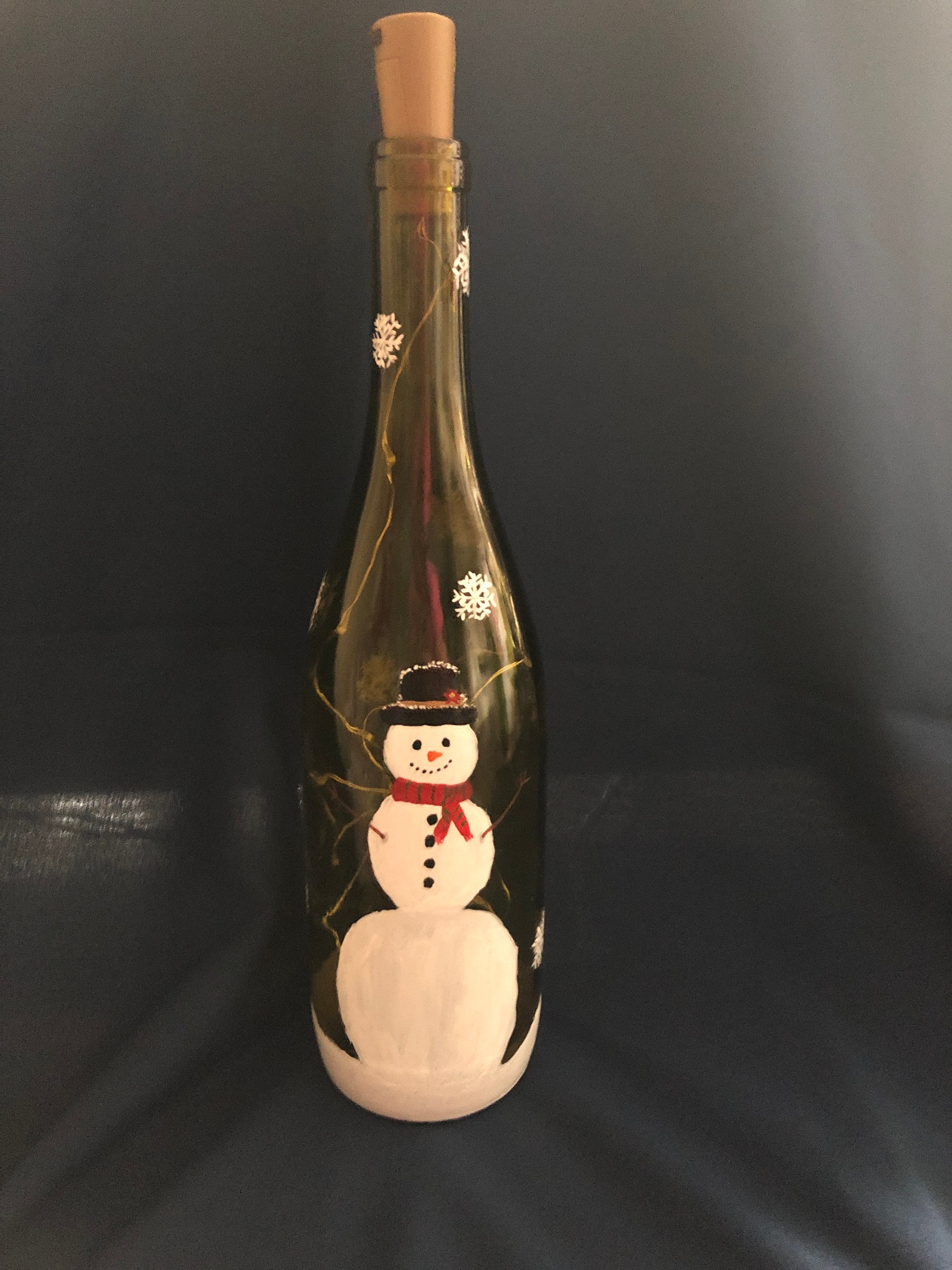 Snowman Bottle With Lights hand Painted - Etsy Canada
