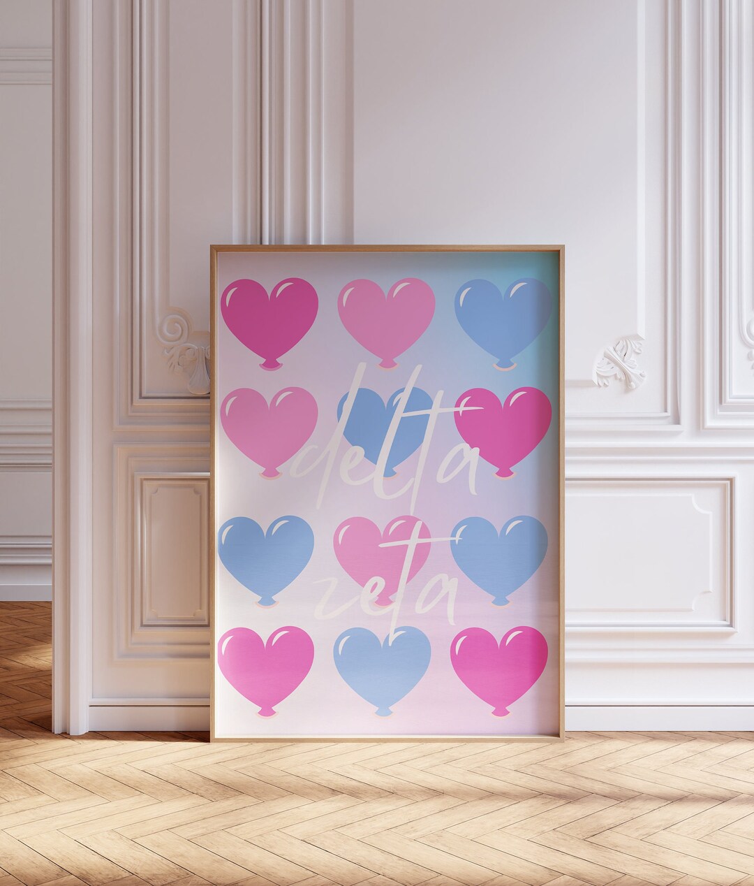 Delta Zeta Pink & Blue Hearts Preppy Wall Art - Etsy