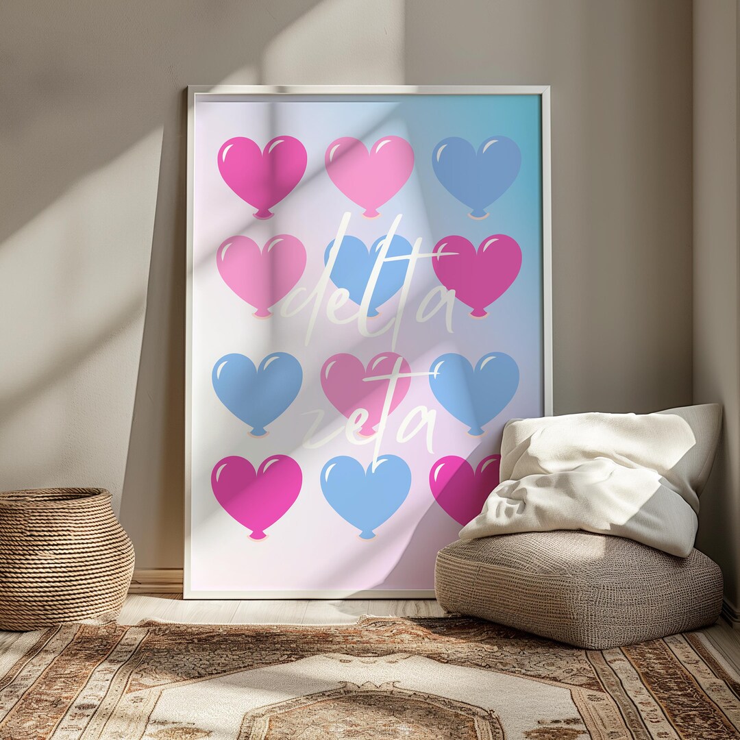 Delta Zeta Pink & Blue Hearts Preppy Wall Art - Etsy