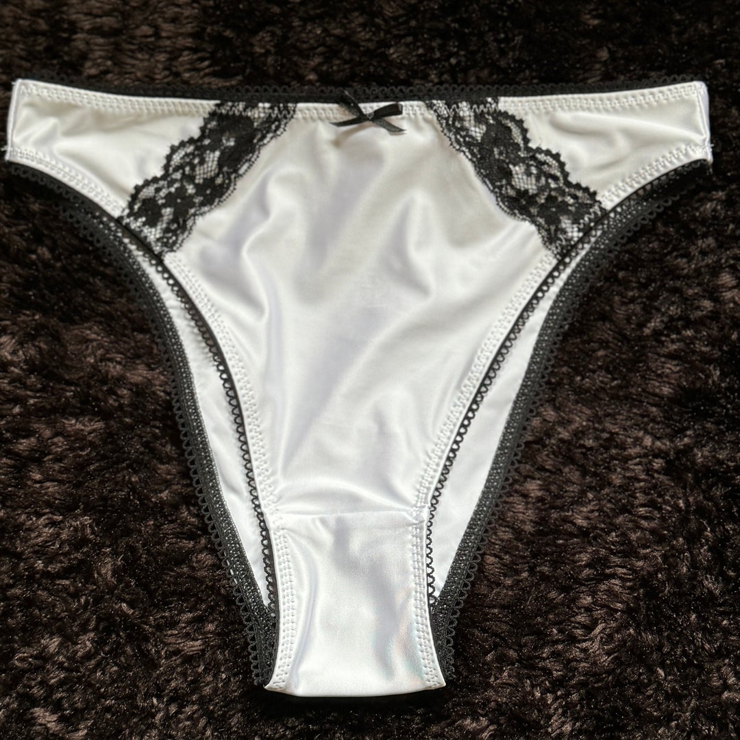 The Estella Satin Panty Lace Trimmed Vintage Style Hi-cut Leg Bikini ...