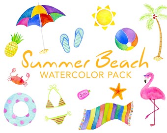 Watercolor Summer Beach Clipart. Summer Vacation PNG. Travel - Etsy