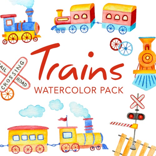 WATERCOLOR CLIPART Trains Vehicles Art Scrapbooking Library - Etsy